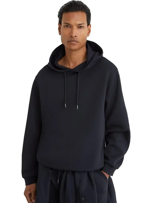 REISS Falco Sueded Interlock Jersey Relaxed-fit Hoodie - Navy