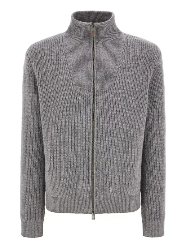 Canali Wool And Cashmere Zip Cardigan - Grey