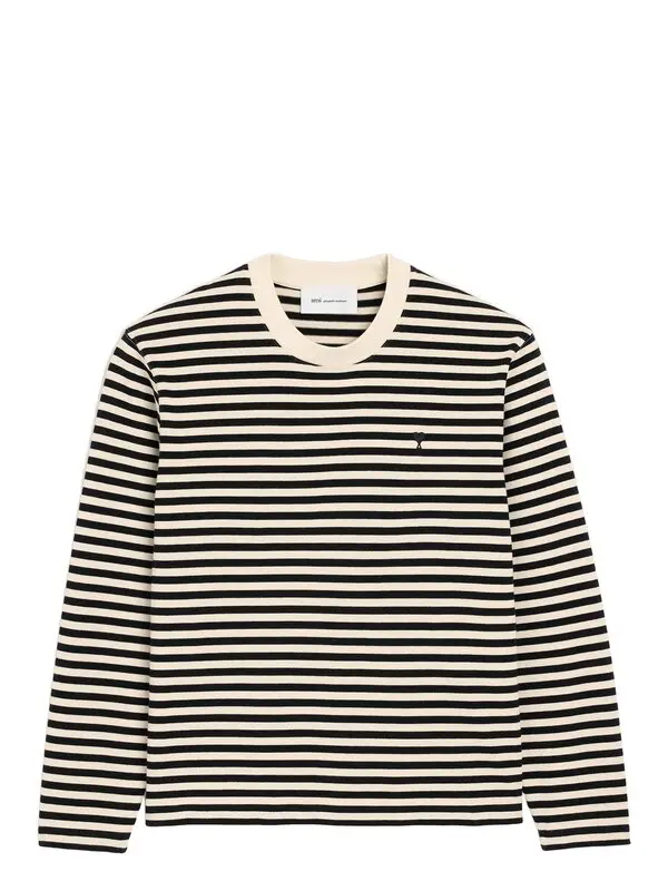 AMI Paris Mariniere Cotton T-shirt With De Coeur Embroidery - Black/ivory