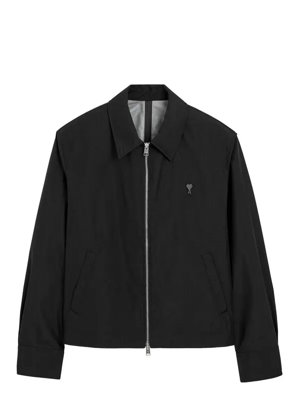 AMI Paris Nylon Jacket With De Coeur Logo - Black