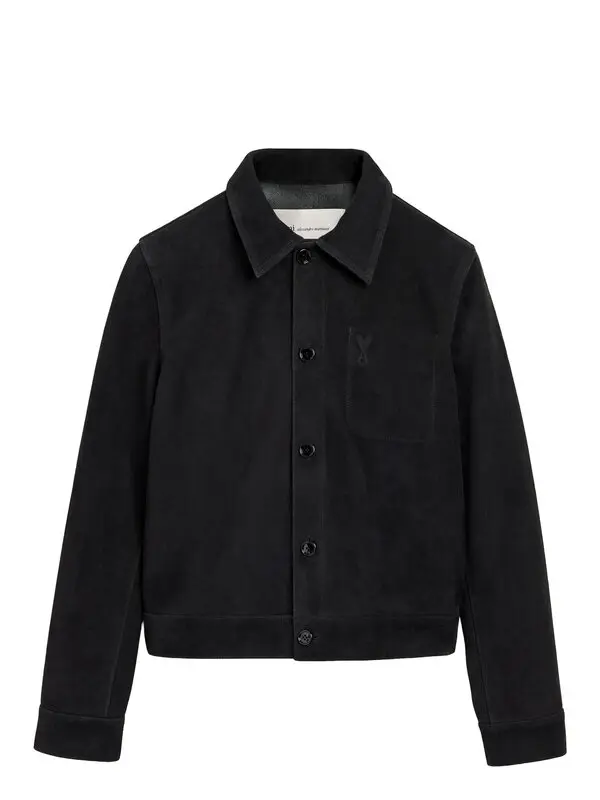 AMI Paris Suede Leather Jacket With Embossed De Coeur - Black