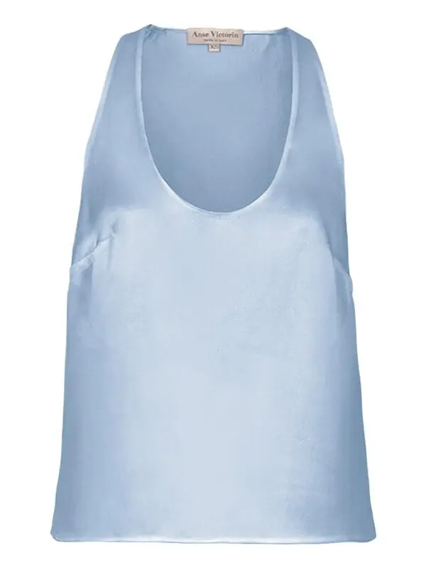 ANSE VICTORIN Victoria Silk Satin Muscle Tank - Blue