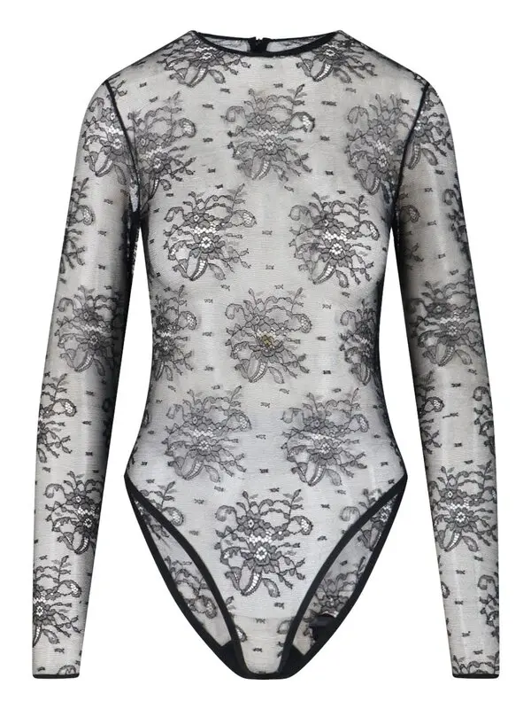 Dolce & Gabbana Lace Floral Long Sleeve Bodysuit - Black