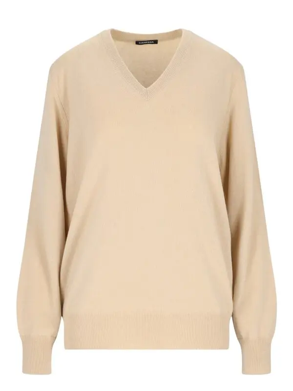 CANESSA 100% Cashmere V-neck Sweater - Beige