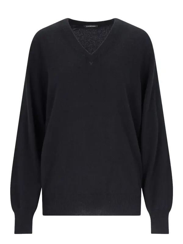 CANESSA V-neck Knit Sweater - Black
