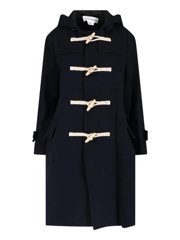 Comme Des Garçons Wool & Nylon Duffle Coat With Toggle Closures - Blue