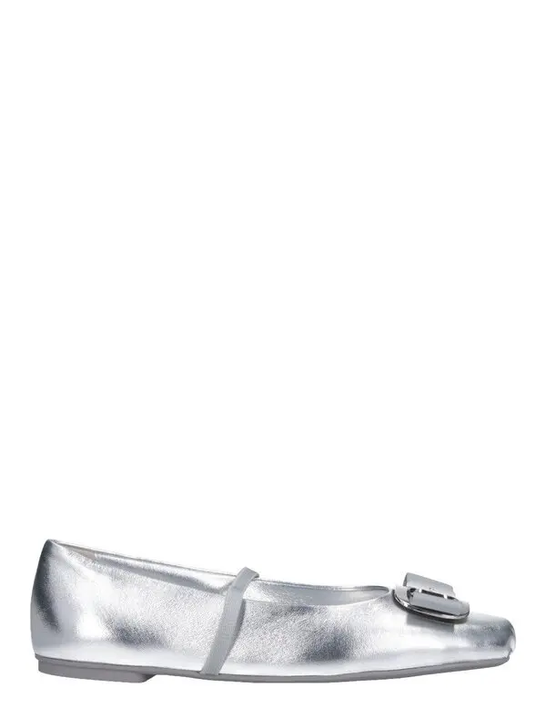 FERRAGAMO Flat Loafer Shoes With Buckle Detail - Silver