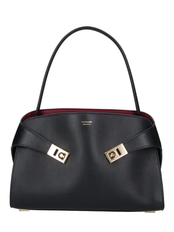 FERRAGAMO Calf Leather Handbag With Lamb Leather Lining - Black