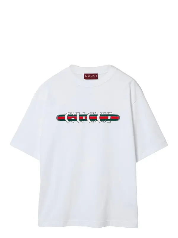Gucci Web Print Crewneck Oversize T-shirt With Dropped Shoulder - Bianco