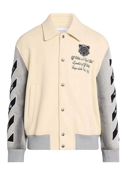 Off-White Re-thexed" Varsity Stand Collar Wool Jacket - Cream