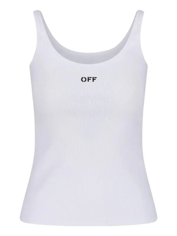 Off-White Ribbed Cotton-blend Tank Top - White