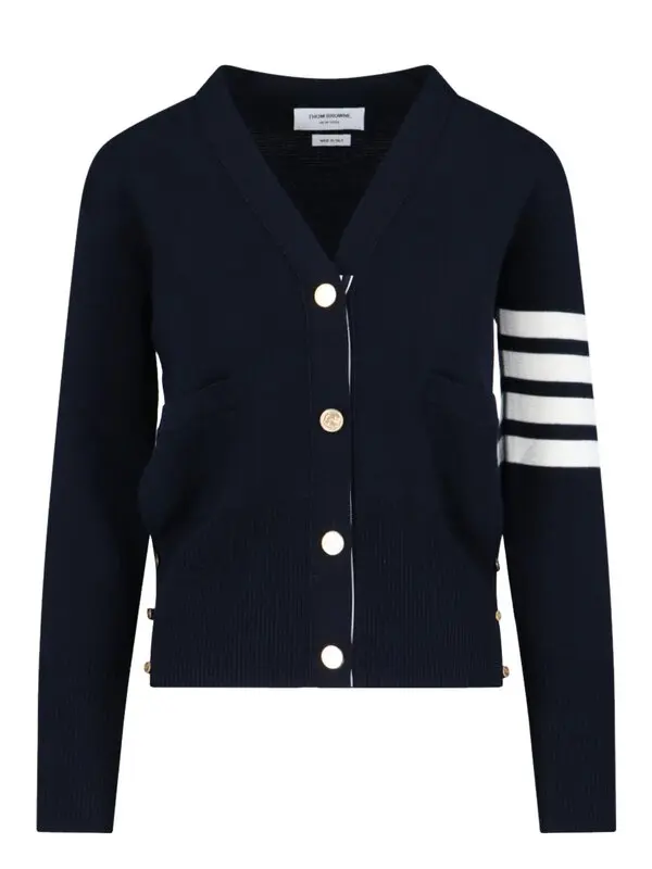Thom Browne 100% Virgin Wool Striped Sleeve Cardigan - Blue