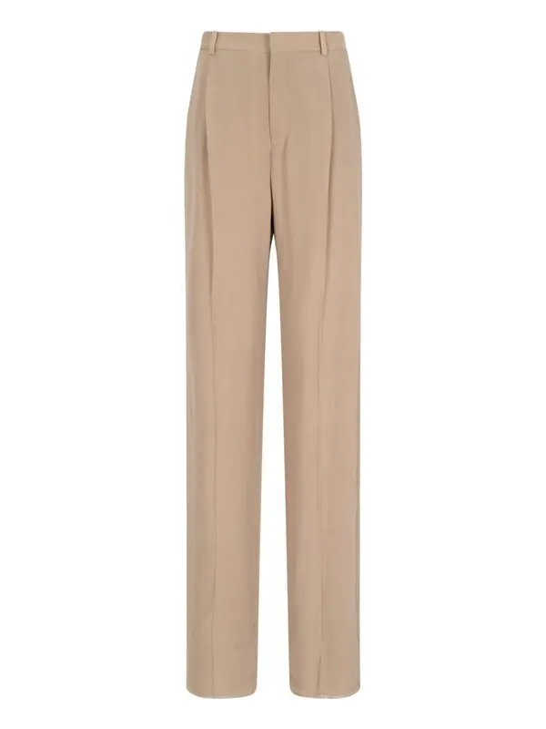 Saint Laurent 100% Silk Tailored Trousers - Beige