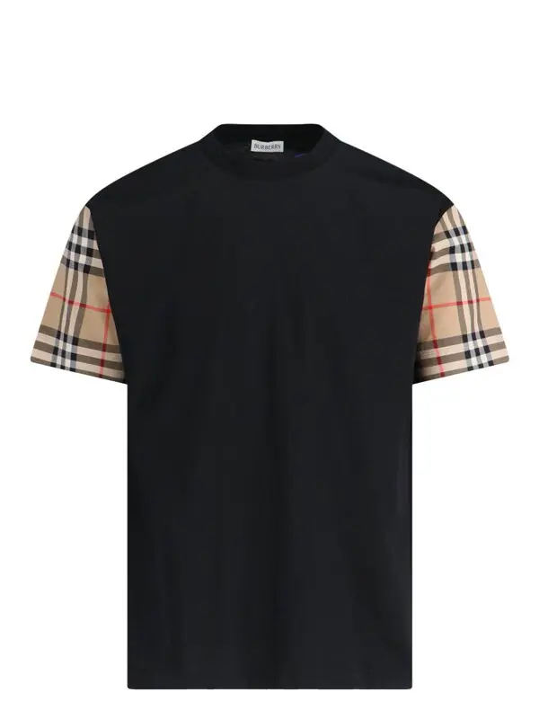 Burberry Short Sleeve Cotton Polo With Check Detail - Black