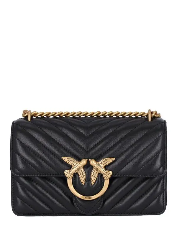 Pinko Goatskin Leather Shoulder Bag With Chain Strap - Black