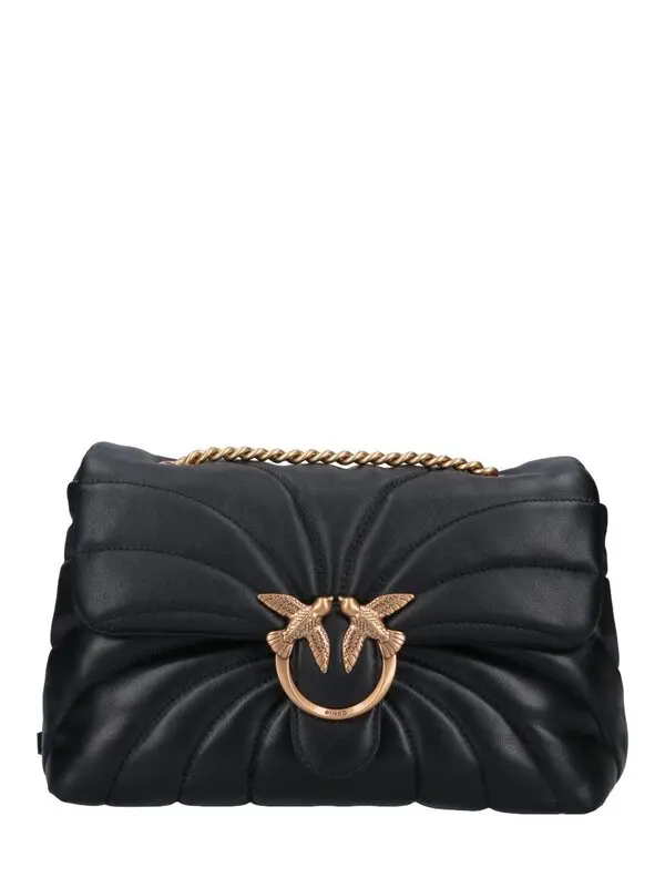 Pinko Leather Shoulder Bag With Cotton Outer - Black