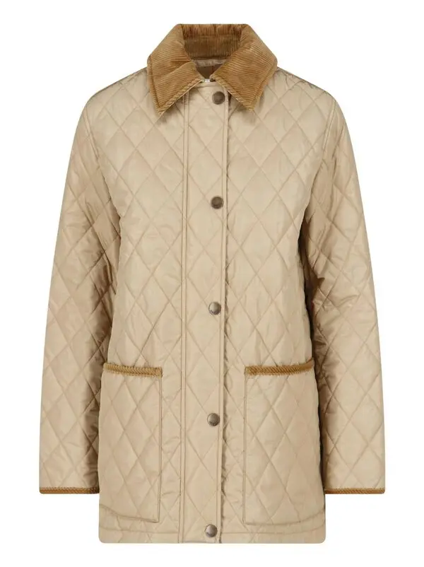 Burberry Quilted Jacket With Corduroy Collar - Cream