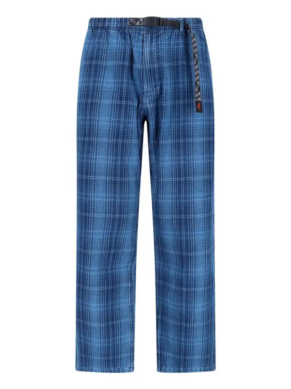 Gramicci 100% Cotton Plaid Trousers - Blue