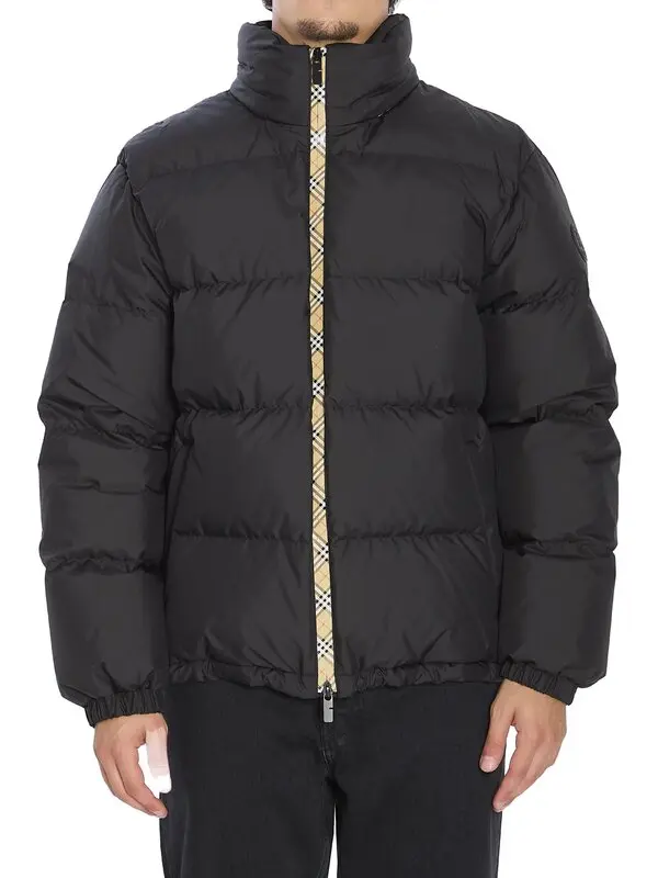 Burberry Down Jacket With Check Finishes - Black