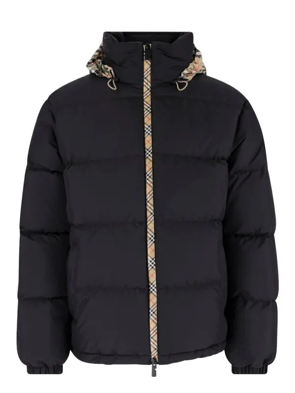 Burberry Down Jacket With Check Trim - Black