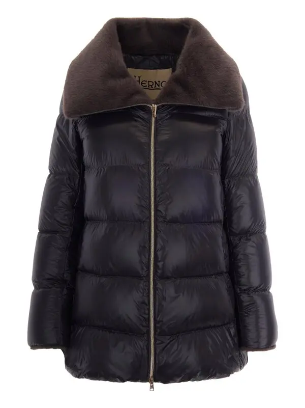 Herno Quilted Puffer Coat With Oversized Collar - Ferro