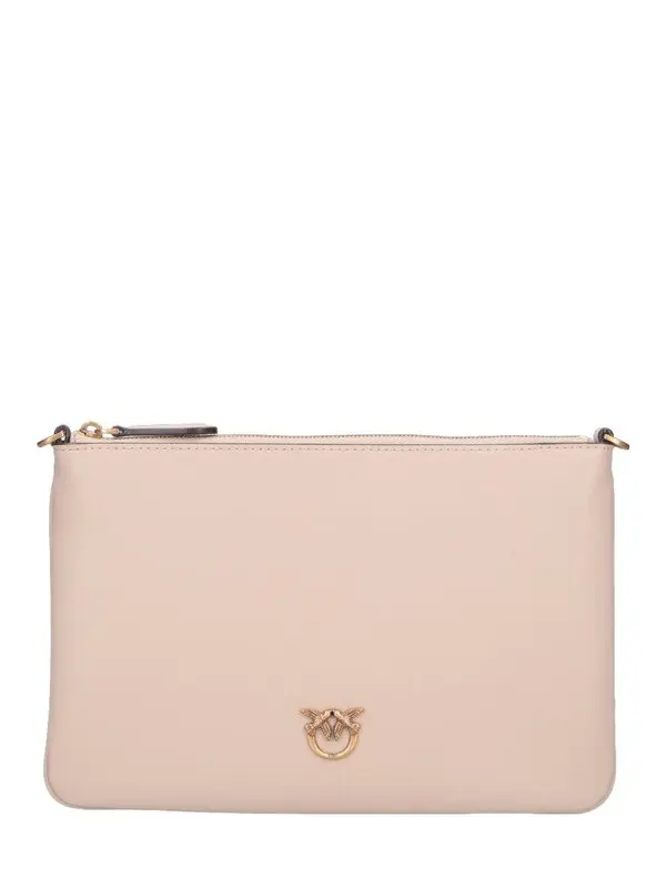 Pinko Sheepskin And Cow Leather Bag With Logo Applique - Beige