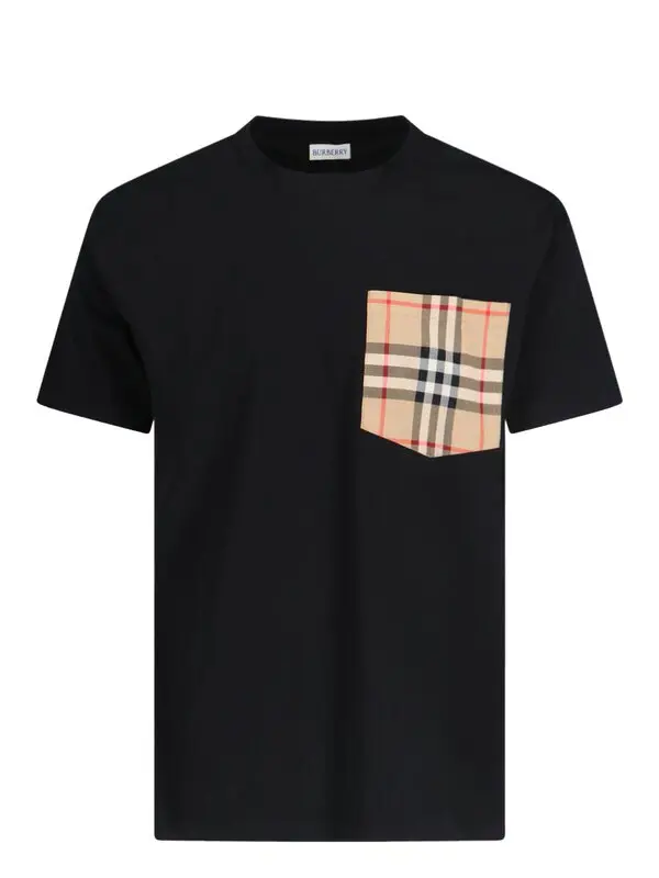 Burberry Cotton T-shirt With Iconic Check Pocket - Black