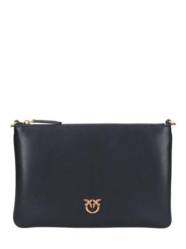 Pinko Sheepskin Mini Shoulder Bag With Leather Applique - Black