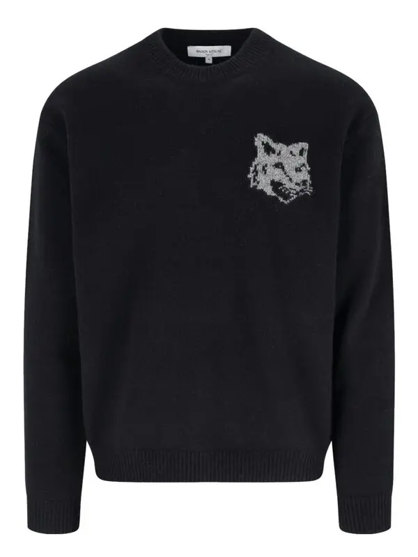 Maison Kitsuné Merino Extrafine Wool Sweater With Fox Appliqu - Black