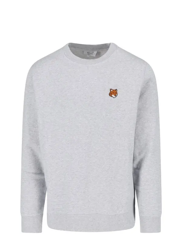 Maison Kitsuné Cotton Crewneck Sweatshirt With Fox Embroidery - Grey