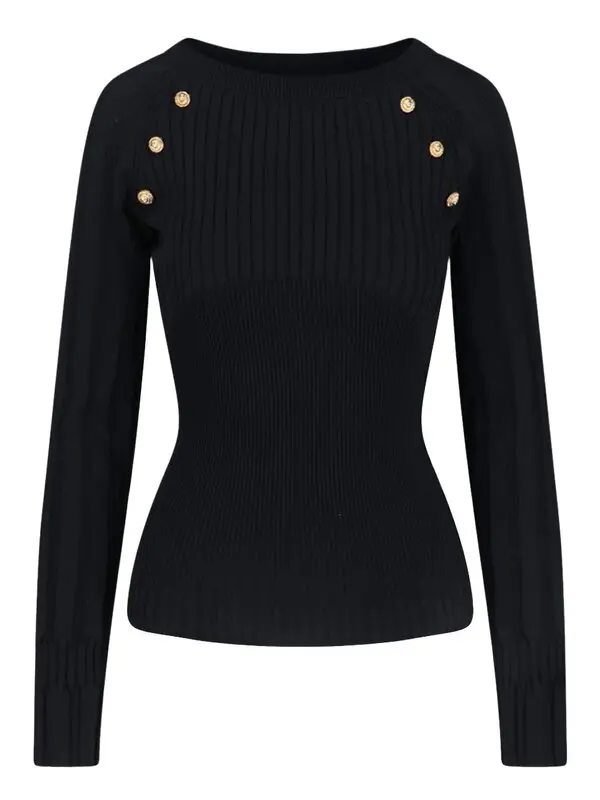 Balmain Ribbed Knit Sweater With Button Detailing - Black