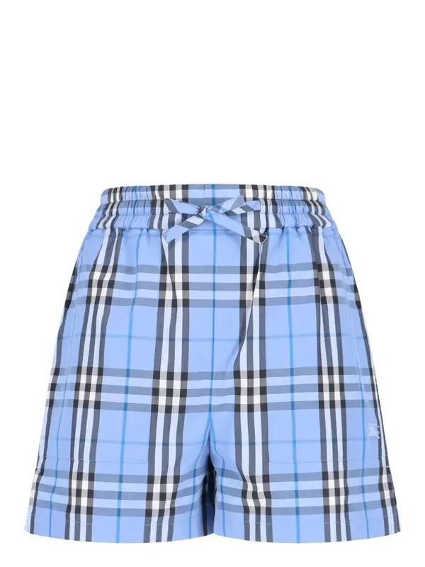 Burberry Checked Cotton Drawstring Shorts - Blue