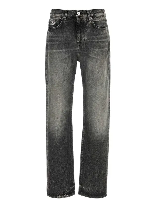 Versace Denim Jeans With Calf Leather Trim - Black