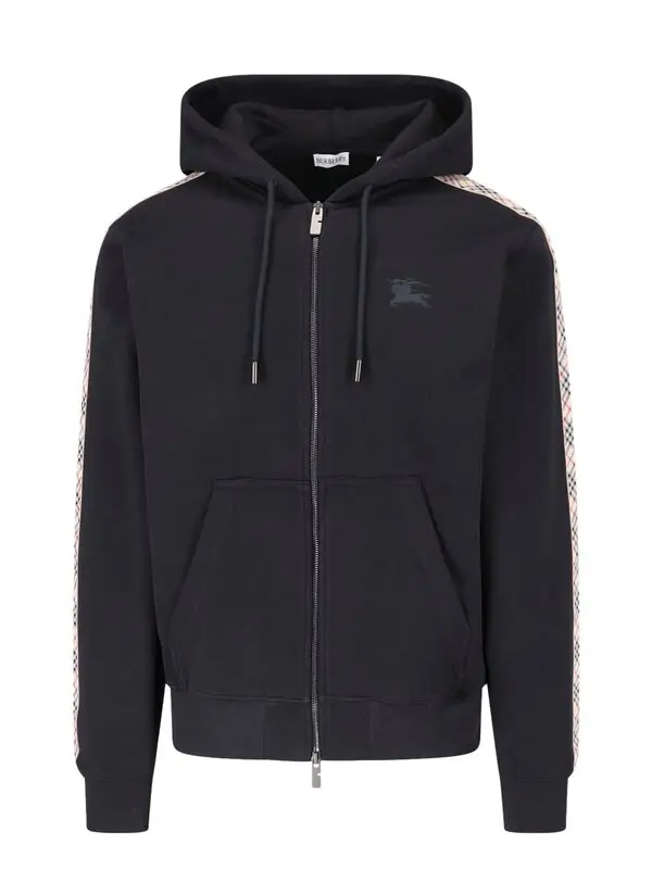 Burberry Zip-up Hooded Sweatshirt With Monogram Detail - Black