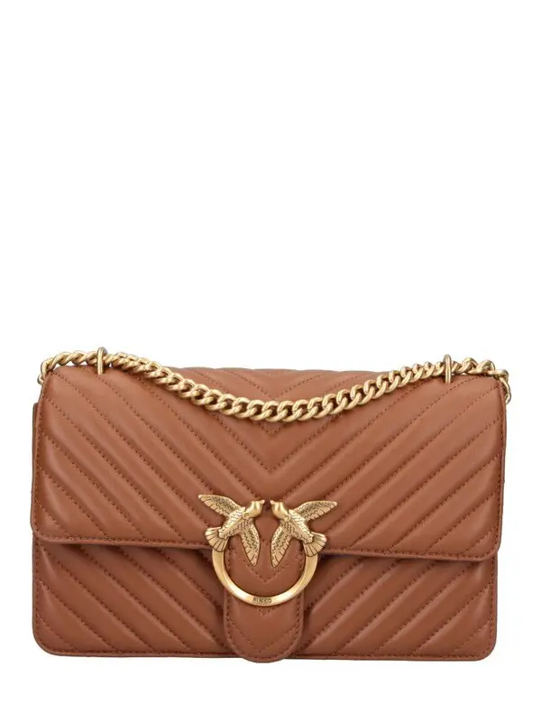 Pinko Quilted Leather Crossbody Bag With Chain Strap - Brown