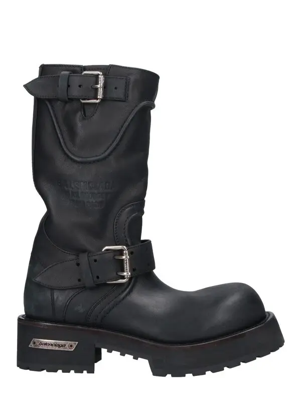Balenciaga Calf Leather Buckled Boots - Black