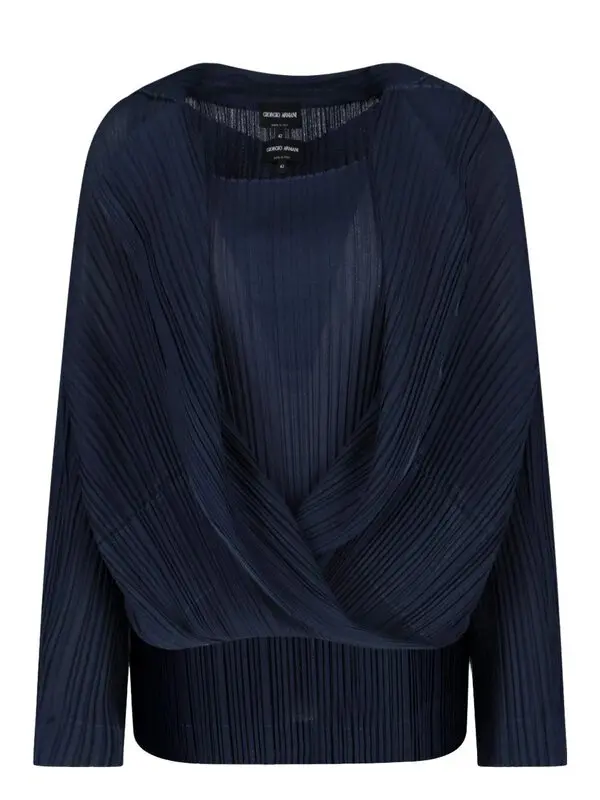 Giorgio Armani Pleated V-neck Pullover - Blue