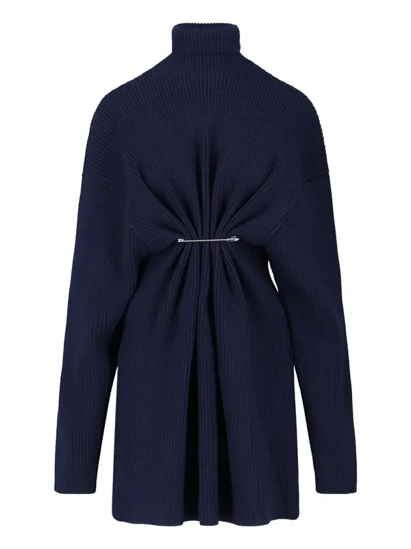 Balenciaga 100% Wool Dress With Draped Detail - Blue
