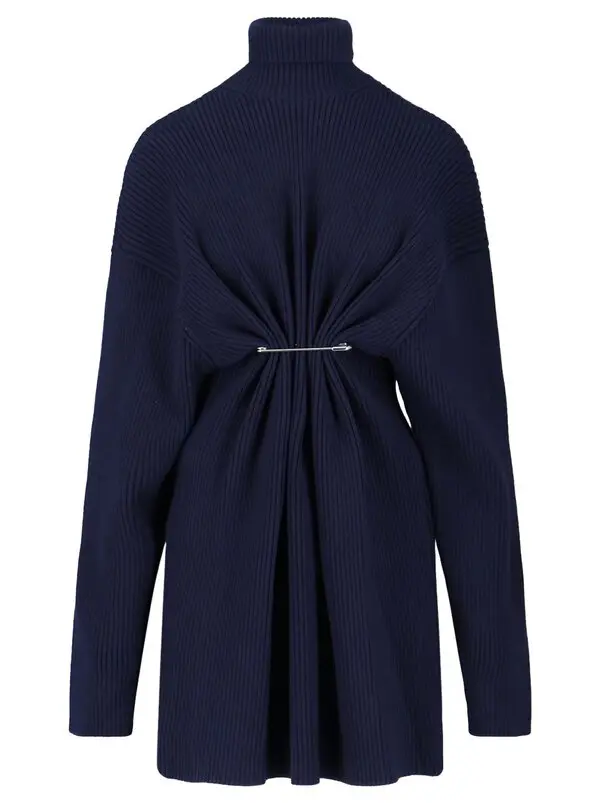 Balenciaga 100% Wool Dress With Draped Detail - Blue