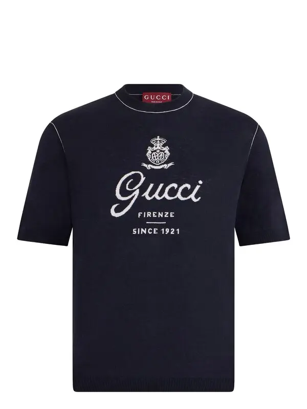 Gucci Wool Short-sleeve Sweater With Chest Logo - Blue