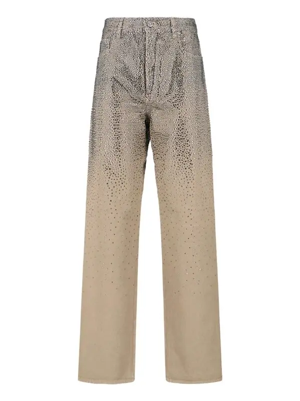 GOLDEN GOOSE Embellished Wide Leg Jeans - Beige