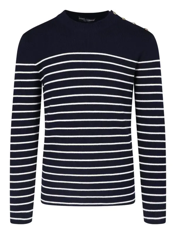 Dolce & Gabbana Virgin Wool Knit Sweater With Button Detailing - Blue