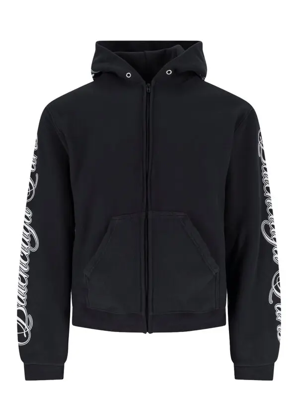 Balenciaga Zip-up Hoodie With Graphic Sleeve Detail - Black