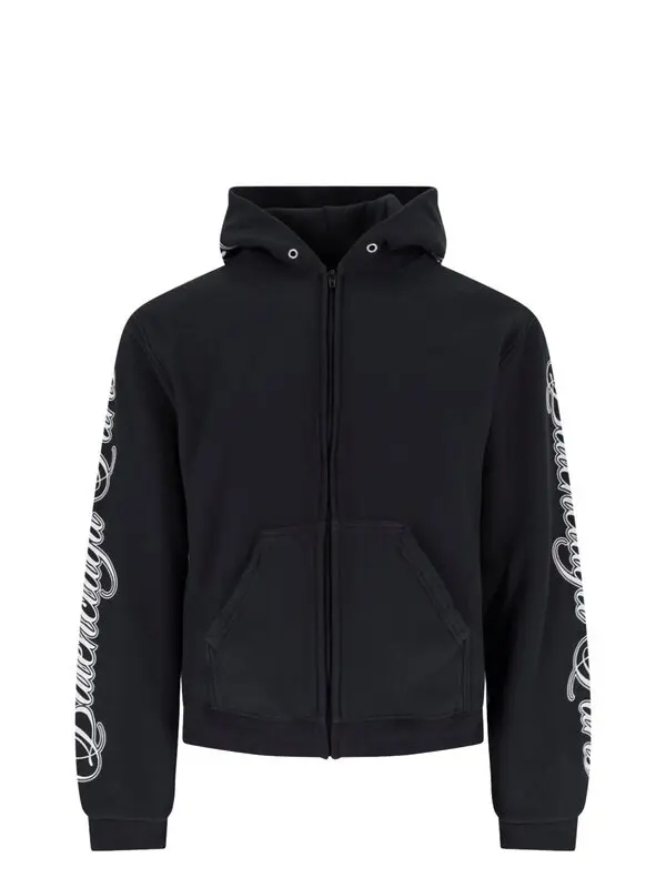 Balenciaga Zip-up Hoodie With Graphic Sleeve Detail - Black
