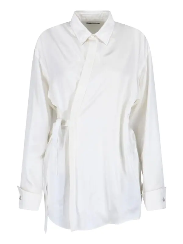 Balenciaga Oversized Wrap-front Shirt With Tie Detail - White