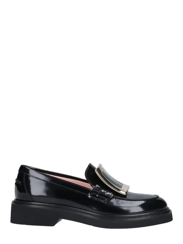 ROGER VIVIER Calf Leather Flap Flat Shoes - Black