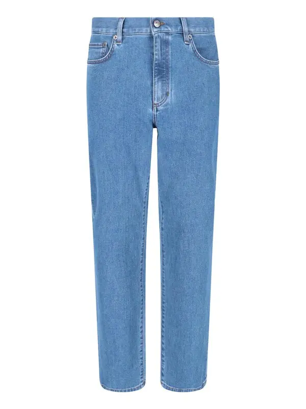 Zegna Cotton-lycra Jeans With Calf Leather Patch - Blue