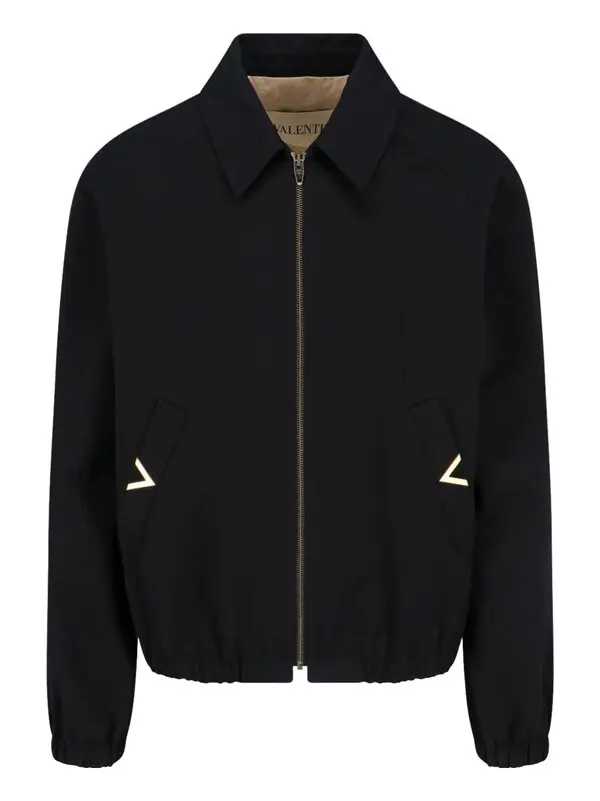 Valentino Garavani 100% Cotton Zip-up Jacket - Black