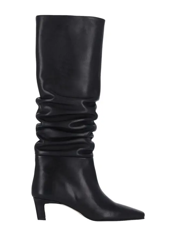 ALOHAS Ruched Leather Ankle Boots - Black