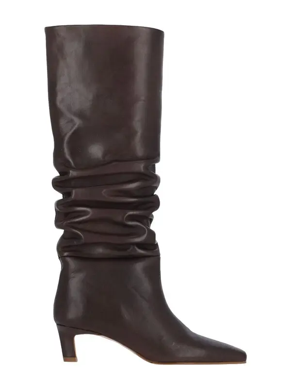 ALOHAS Leather Ruched Ankle Boots With Mid Heel - Brown
